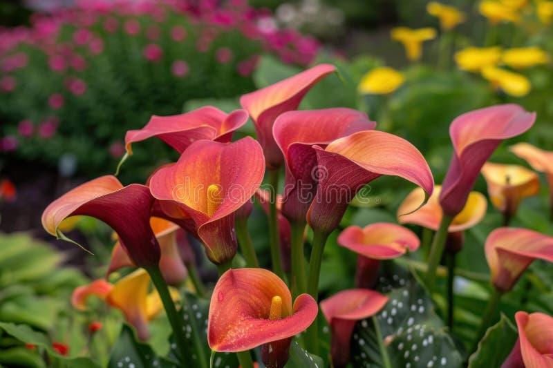 Beautiful Red Calla Lilies Blooming in a Garden Stock Image - Image of ...