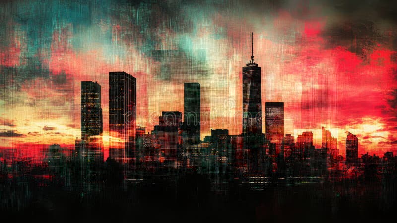 Red and Orange City Skyline at Sunset Stock Illustration - Illustration ...