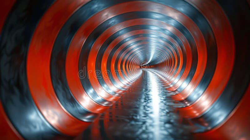 A Red and Orange Colored Tunnel with a Water Stream, AI Stock Image ...