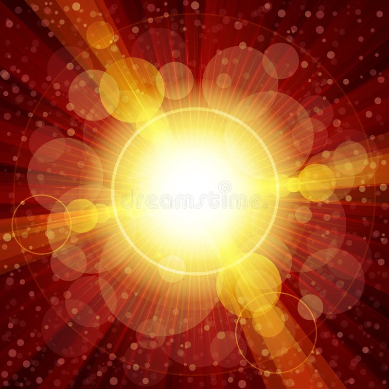 Red Golden Light Burst with Stars Stock Vector - Illustration of gold ...