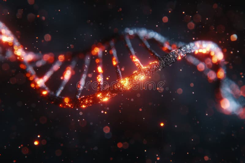 Red and Orange DNA Helix Under Microscopic View, Showcasing the Vibrant ...