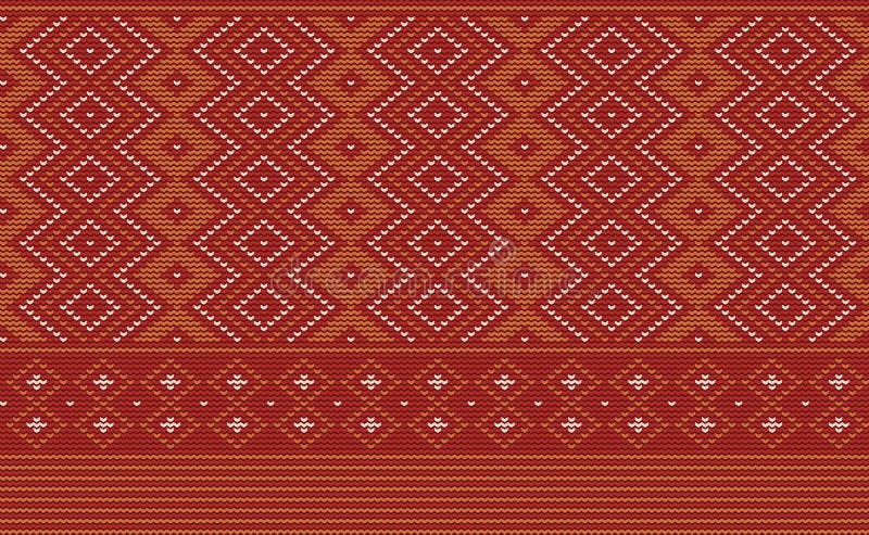 Red and Orange Embroidery Pattern, Knitted Style Background, Vector ...
