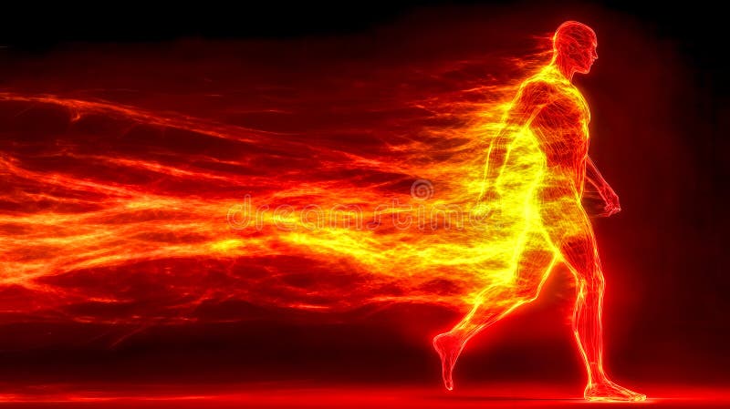Glowing Energy Wave Transforming Running Man into Pure Light Stock ...