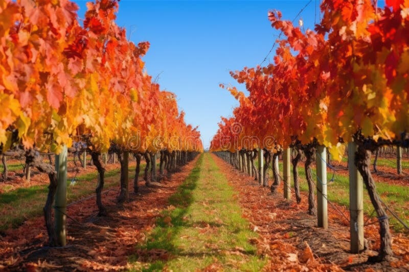 Red and Orange Fall Foliage on Vineyard Rows Stock Photo - Image of ...