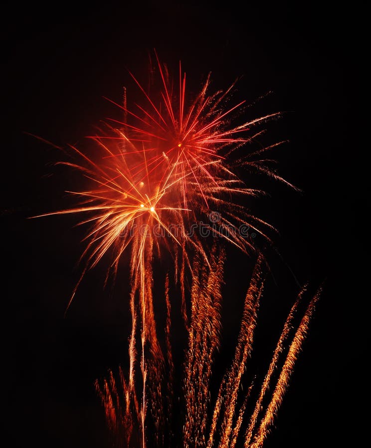 Red and orange fireworks stock image. Image of darkness - 148970925