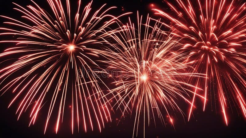 Red Orange Fireworks in the Night Sky Stock Illustration - Illustration ...