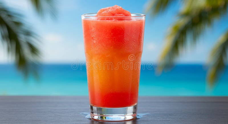 Red and Orange Frozen Drink on Tropical Beach Stock Illustration ...