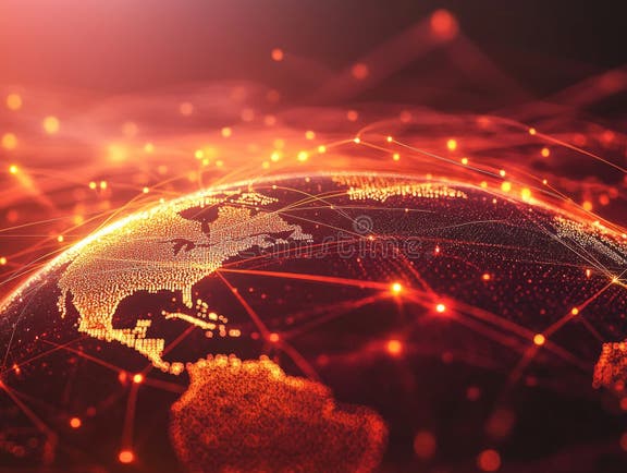 Red and Orange Globe with a Network of Lines Connecting it Stock Image ...