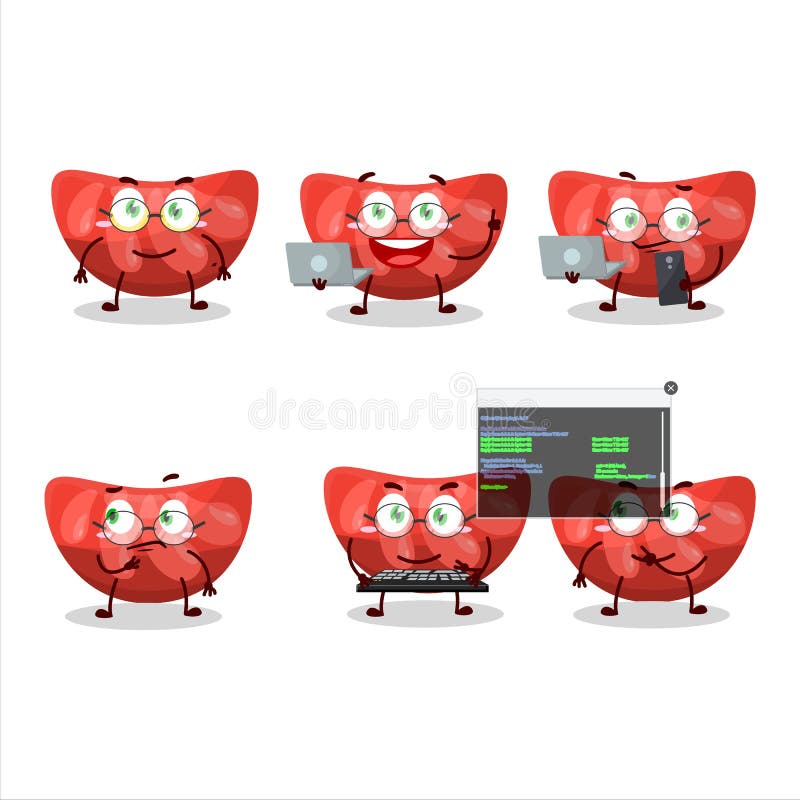 Red Orange Gummy Candy Programmer Cute Cartoon Character with Stock ... Red Orange Gummy Candy Programmer Cute Cartoon Character with Stock ...