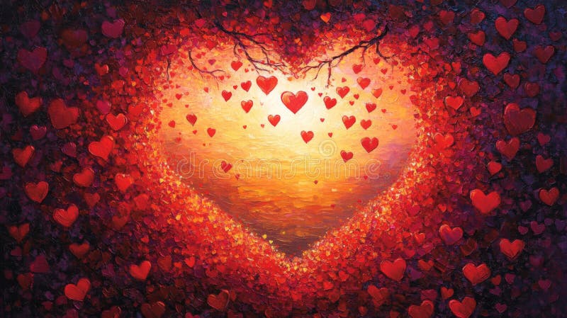 Red and Orange Heart Shaped Sunset Painting Stock Illustration ...