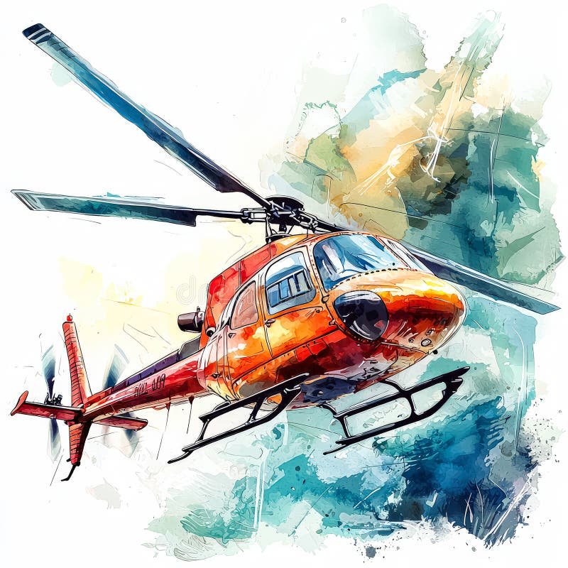 Red and Orange Helicopter is Flying in the Air Stock Image - Image of ...