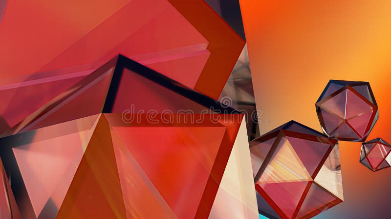 Red, Orange, Jewel-like Angular Deformed Hexagonal Three Dimensional ...