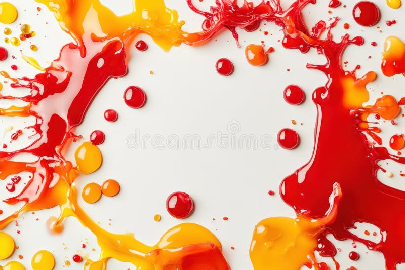 Red and Orange Liquid Splashes Frame a White Background Stock Image ...