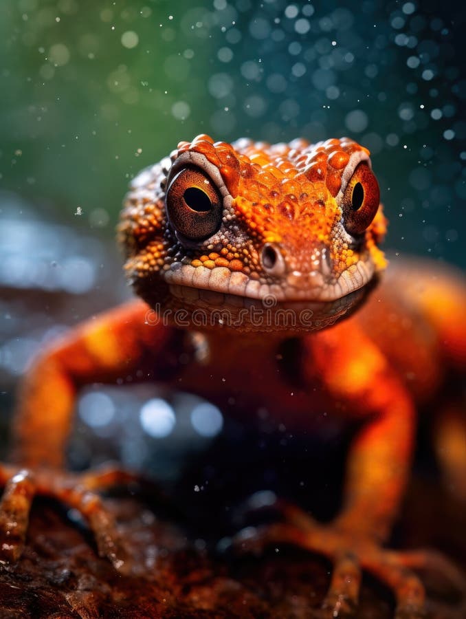 Red and Orange Lizard is Sitting on Rock in Rain Stock Illustration ...