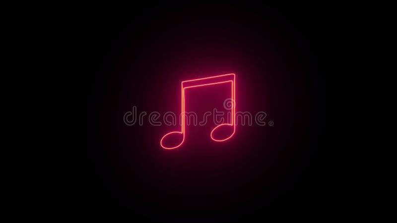 Red Orange Neon Single Musical Note Icon Abstract Animation on a Black ...