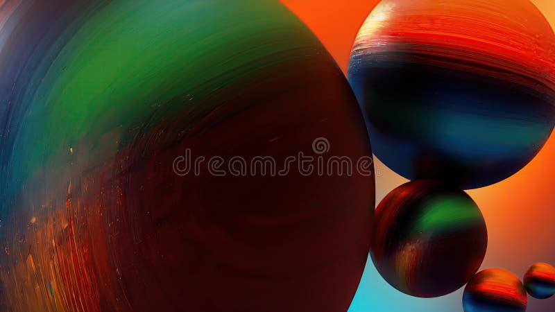 Red, Orange, Patterned Spheres Geometry Leaning Together Abstract ...