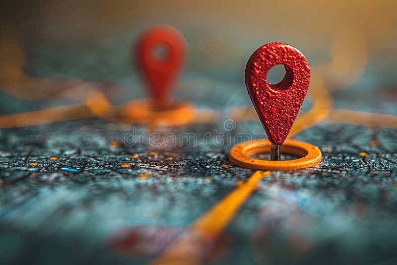 Red and Orange Pin is Placed on a Map Stock Illustration - Illustration ...