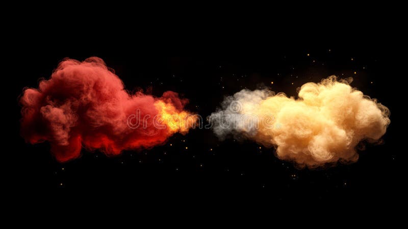 Red and Orange Smoke Clouds with Fire and Sparks on Black Background ...