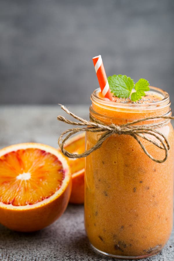 Red Orange Smoothie, Decor Mint Leaves Stock Image - Image of parsley ...