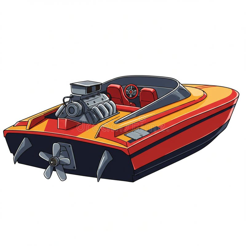 Red and Orange Speedboat Illustration Featuring a Large, Prominent ...