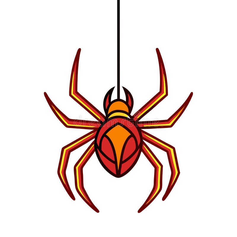 A Red and Orange Spider is Hanging from a String Stock Illustration ...