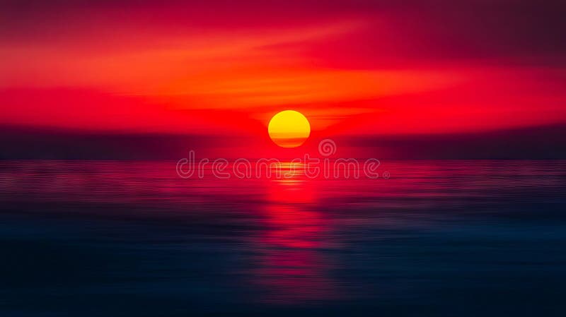 A Red and Orange Sunset Over the Ocean with the Sun Setting in the ...
