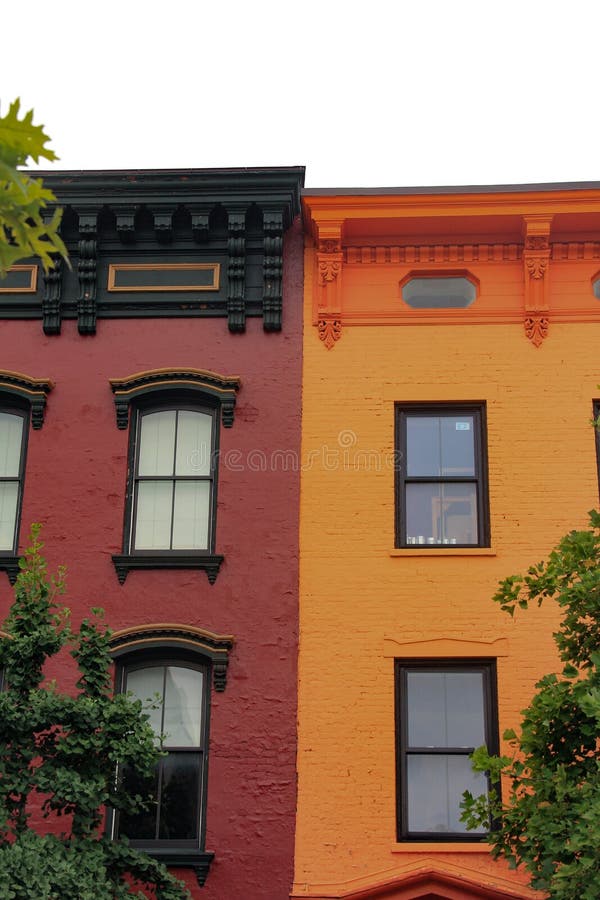 Red and Orange Town House Row House Stock Image - Image of outside ...