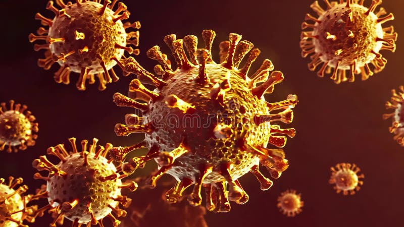 Red or Orange Virus is Rotating, 3d Render Isolated on Dark Background ...