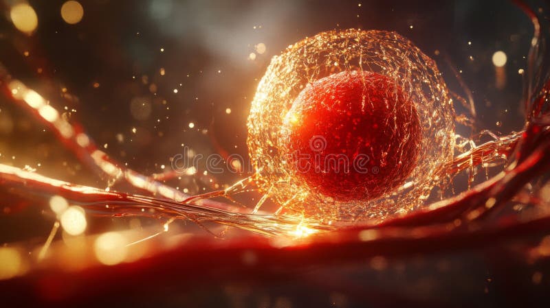 Red Orb Encased in Glowing Network of Filaments Stock Illustration ...