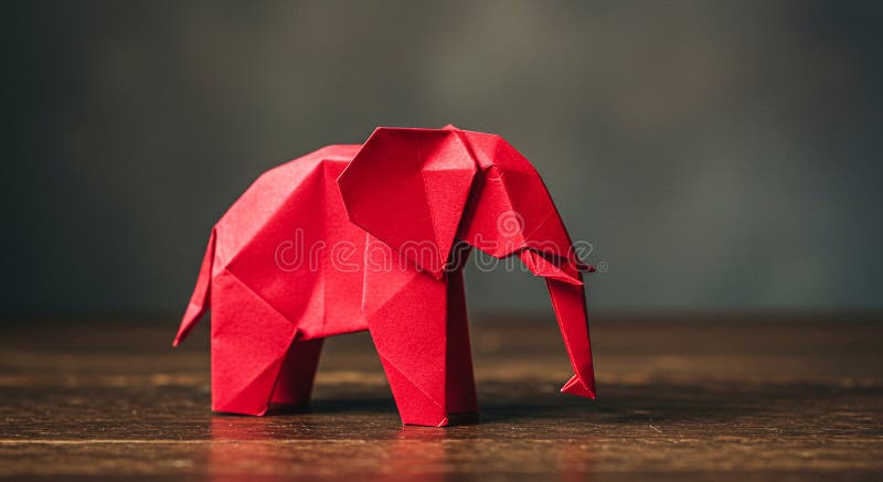 A Red Origami Elephant is Crafted from Paper, Featuring Precise Folds ...