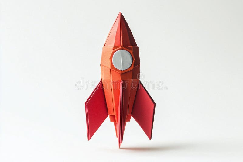 Red Origami Rocket on a Minimalist White Background Stock Illustration ...