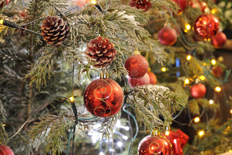 Red Ornament Balls and Tree Stock Photo - Image of christmas, noel ...