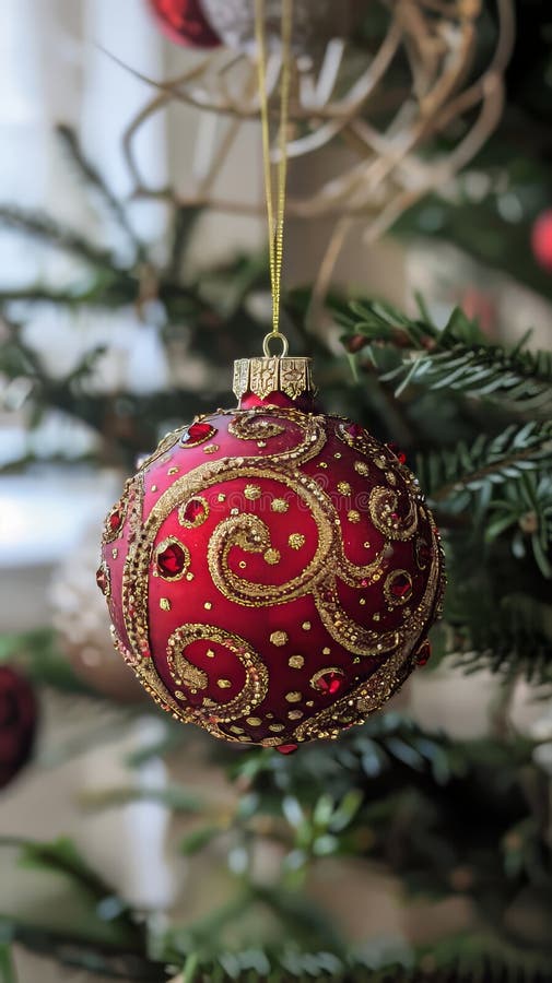 A Red Ornament Hanging from a Christmas Tree Stock Illustration ...