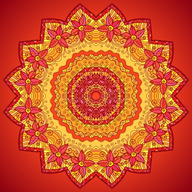 Red Ornate Flowers Lacy Vector Circle Pattern Stock Vector ...