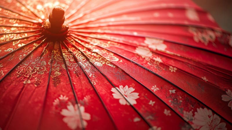 A Red Ornate Parasol with Golden Accents Stock Illustration ...