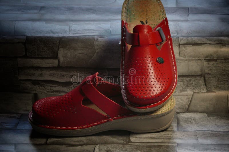 Red Orthopedic Clogs for Ladies Stock Photo - Image of seam, layers ...