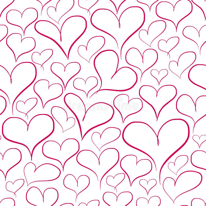 Red Outline Heart Seamless Pattern on White Background Stock Vector ...