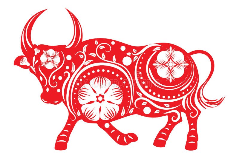 Red ox with white flowers stock vector. Illustration of animal - 206289994