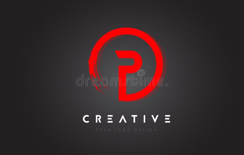 Red P Circular Letter Logo with Circle Brush Design and Black ...