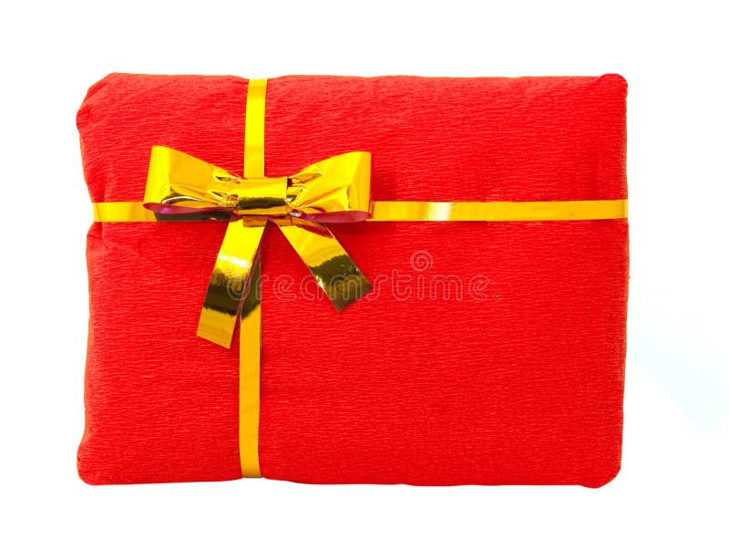 Red Package with a Golden Bow Stock Image - Image of christmas, golden ...