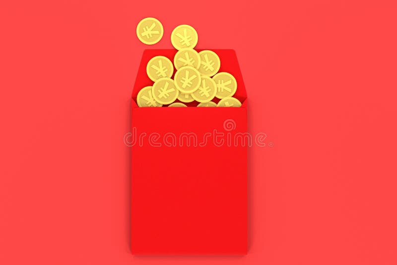 Red Package with Golden Coin Inside, Red Background, Festive Theme, 3d ...