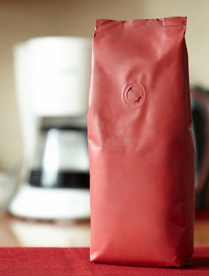 A Red Packet of Coffee without a Label Stock Photo - Image of interier ...