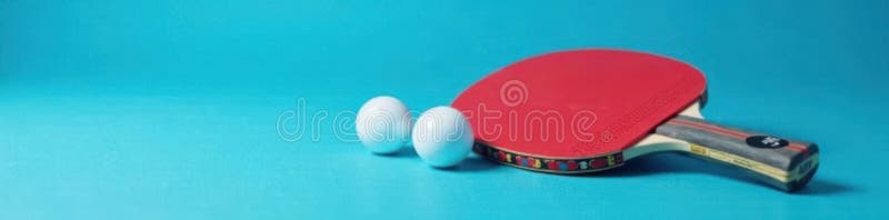 Red Paddle, Three White Ping Pong Balls on Blue Background Daylight ...