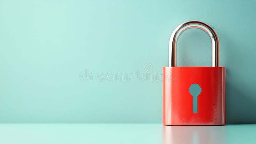 Red Padlock on Blue Wall, Symbol of Security and Protection Red Stock ...