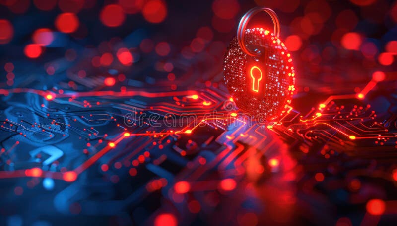 A Red Padlock is on a Computers Motherboard, Surrounded by Keywords ...