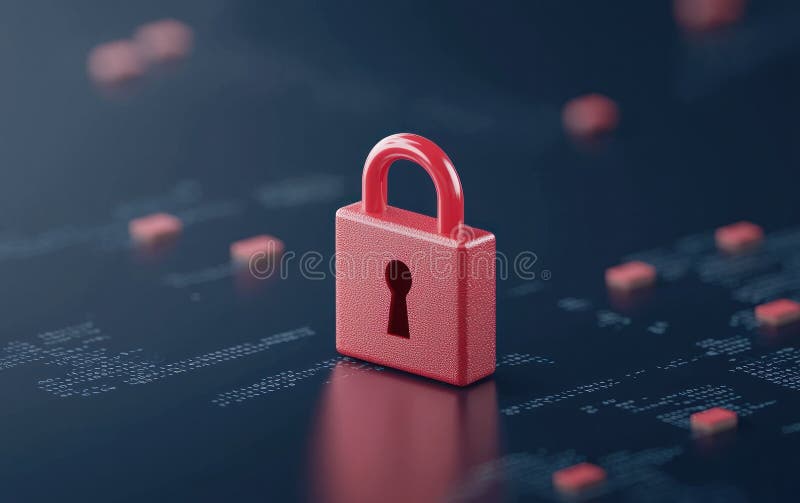 Red Padlock on Dark Blue Circuit Board Background Stock Illustration ...