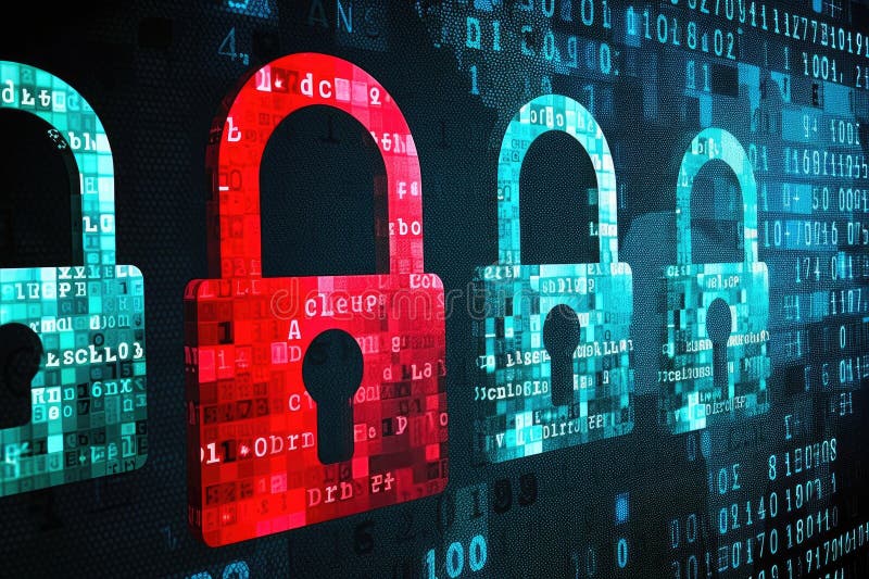 Red Padlock in Digital Security. Stock Illustration - Illustration of ...