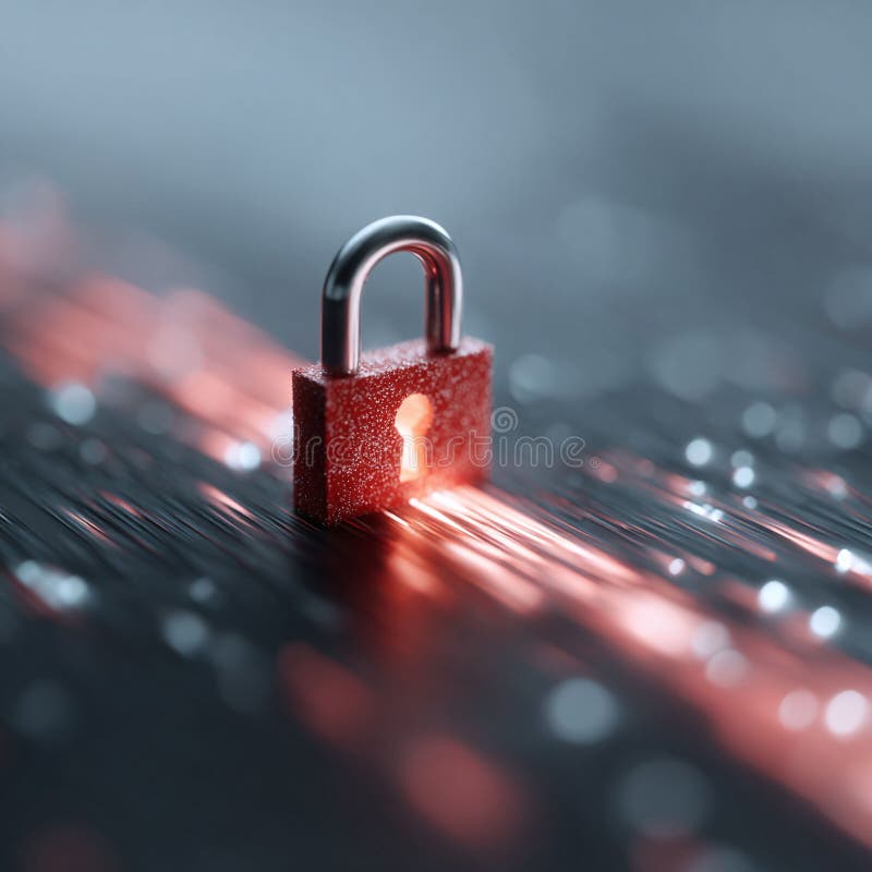 Red Padlock on Fiber Optic Cables, Glowing Keyhole. Symbol of ...