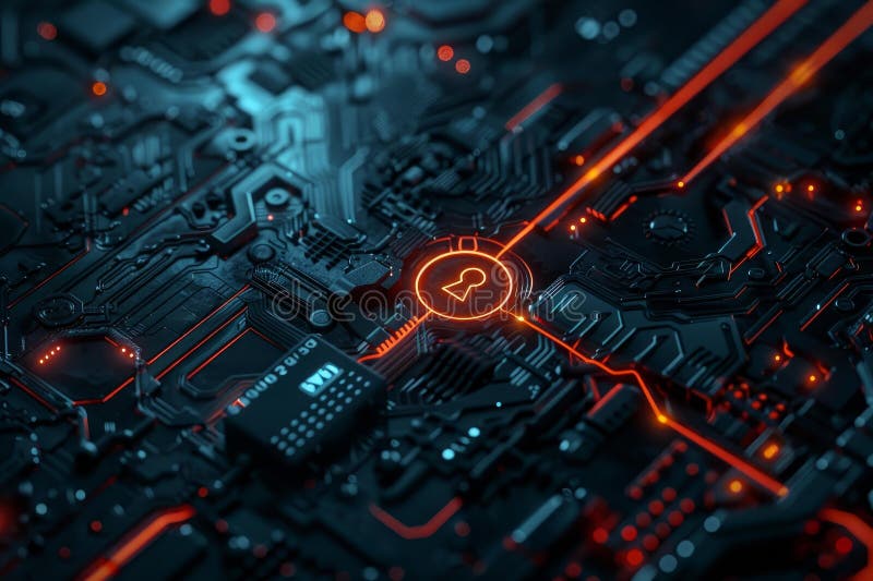 Red Padlock Icon Lighting Up on Futuristic Circuit Board Stock Image ...