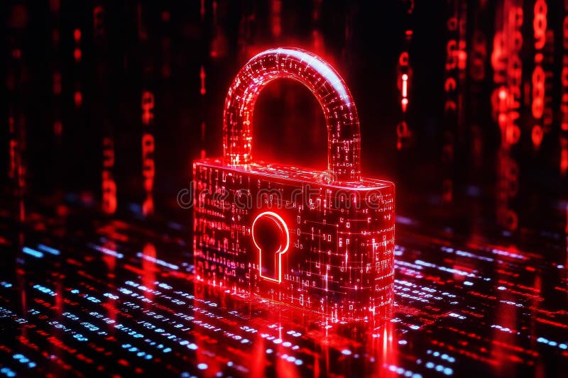 Red Padlock with Keyhole Digital Icon on Black Background. Personal ...